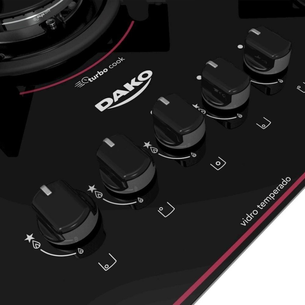 Cooktop 5 Bocas a Gás Dako Preto Bivolt - Novalar