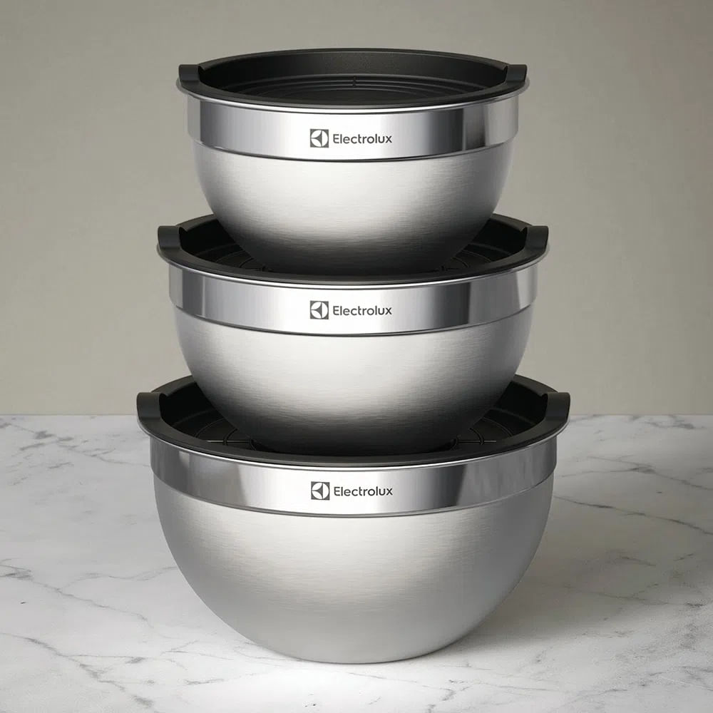 Conjunto de Bowls Tigelas de Inox com Tampa Plástica Electrolux - Novalar