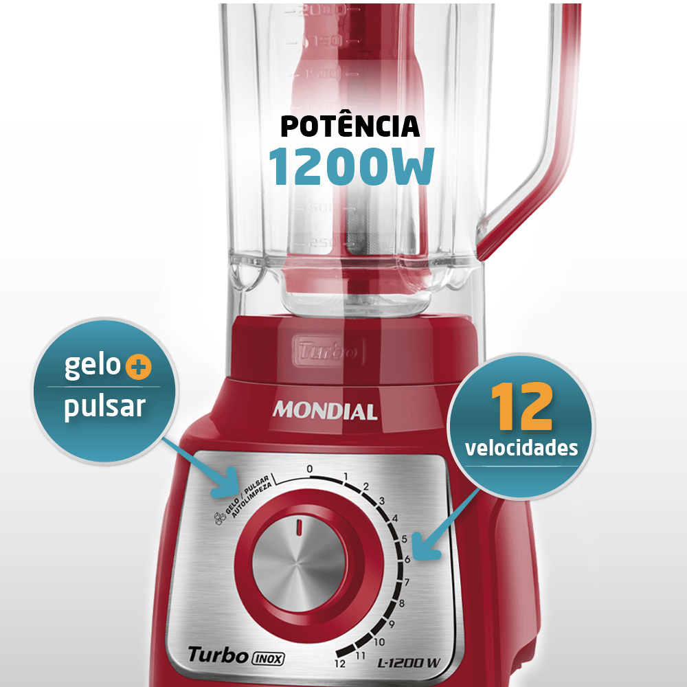 Liquidificador Mondial Turbo L1200-Ri 1200W - Novalar